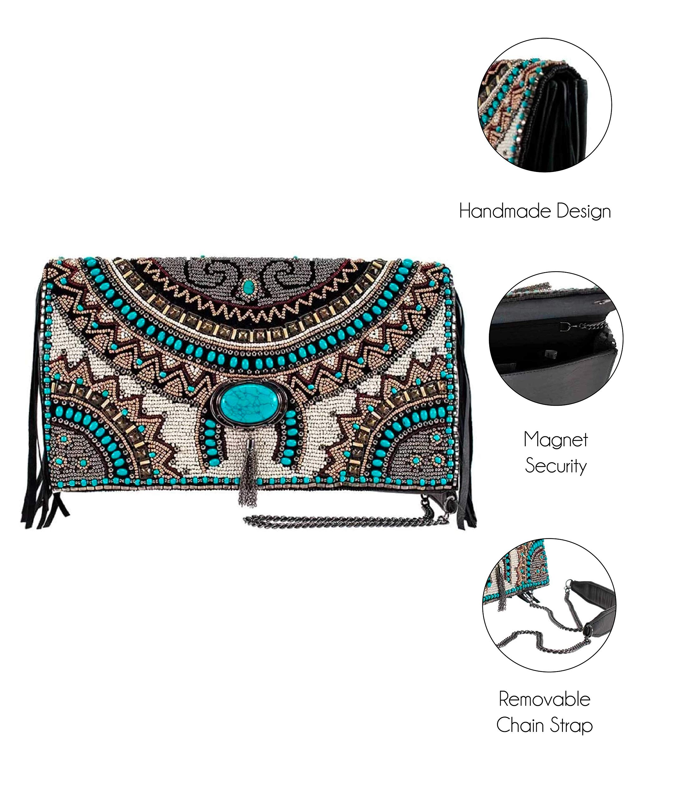 Mary Frances Accessories – Crossbody Handbag – Earth and Sky Beaded Leather Crossbody Purse for Women
