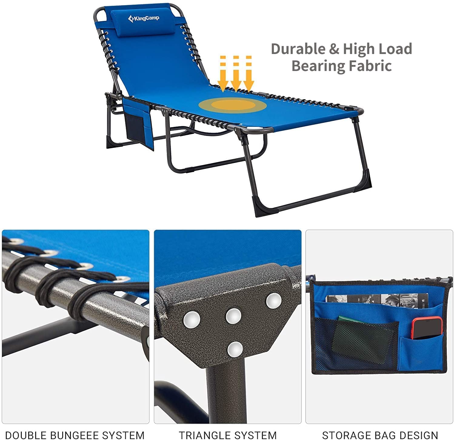 KingCamp Lounge Chair, 74.8''x23.2''x14.5, Blue
