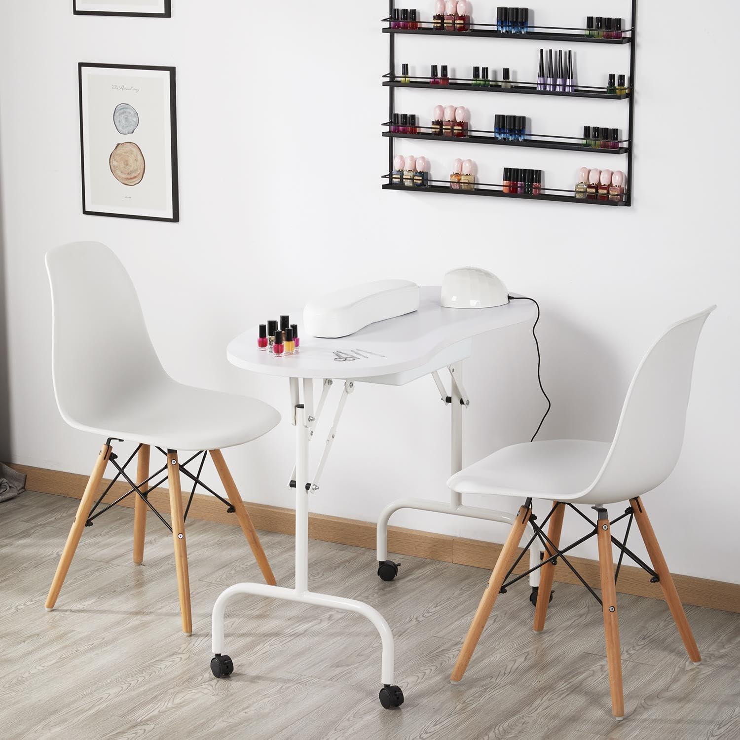 Yaheetech 37-inch Portable & Foldable Manicure Table Nail Desk Workstation with Large Drawer/Client Wrist Pad/Controllable Wheels/Carrying Case for Spa Beauty Salon White, 1 Count (Pack of 1)
