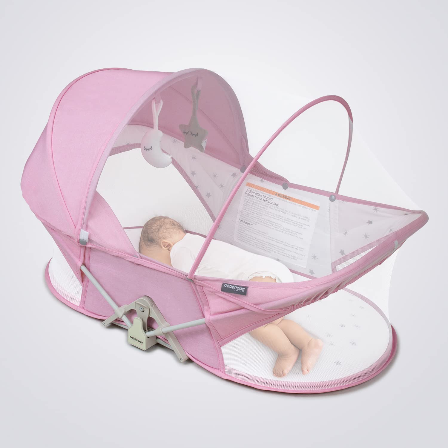 Beberoad Love Baby Travel Bassinet for Newborn Infants with Mosquito and Sunshade Net (Pink), 2 Pack 100% Cotton Bassinet Sheets (32 x 18 x 3 Inches)
