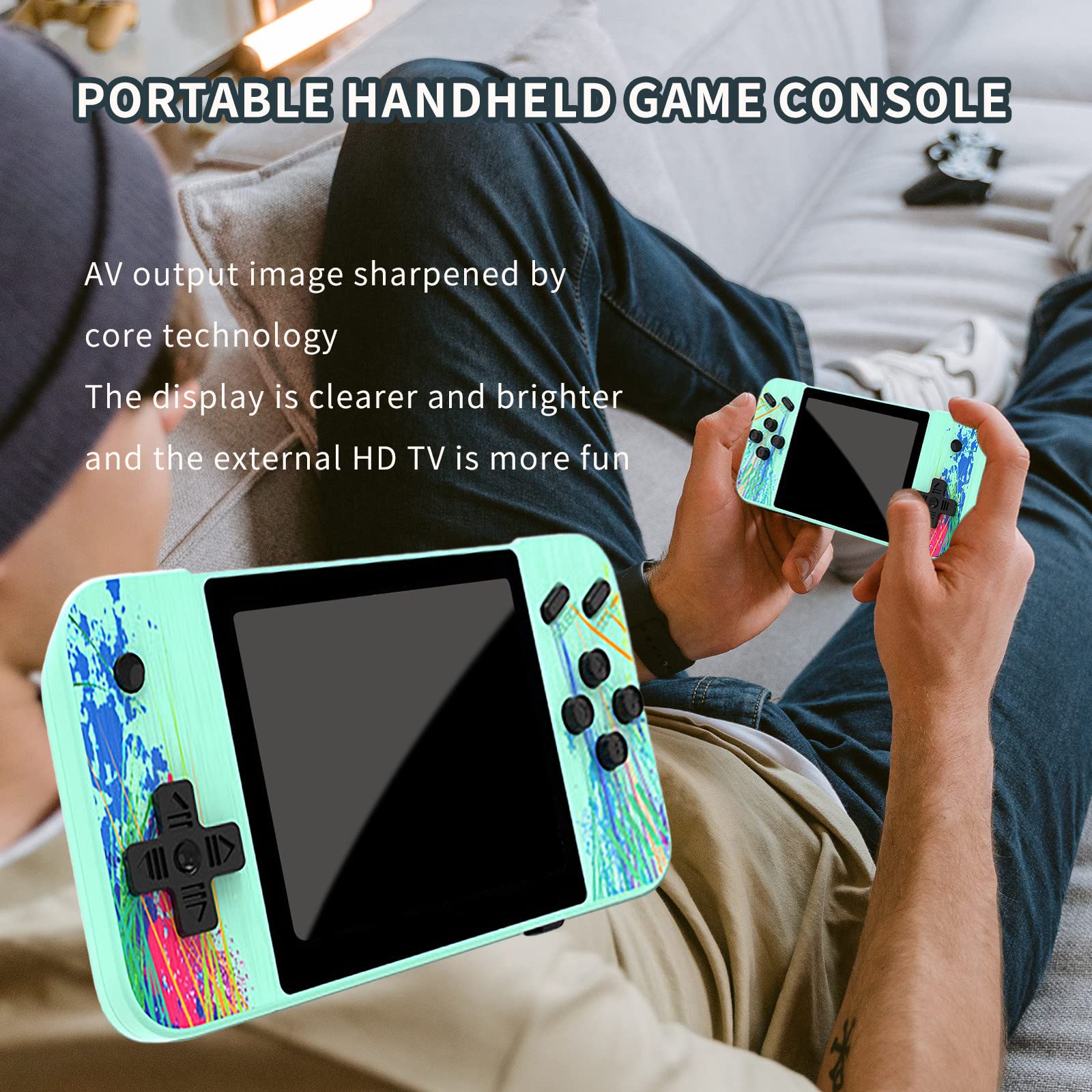 S5E5X Game Console for Kids G3 Handheld Game Console Horizontal Screen Retro Nostalgic Arcade Single Double 800 in One 3.5 Inch Large Screen Game Console Can Be Connected to The TV (Green)
