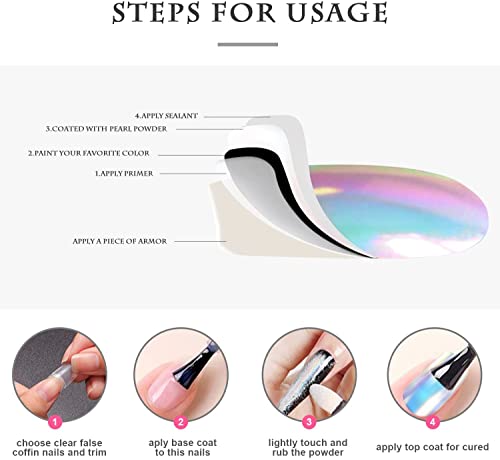 White Pearl Chrome Nail Powder, Pearlescent White Nail Art Jewelry Glitter Powder Mirror Effect Aurora Magic Pearlescent Symphony Mermaid Pearl Neon Nail Powder,DIY Nail Art Decorations Manicure Tool