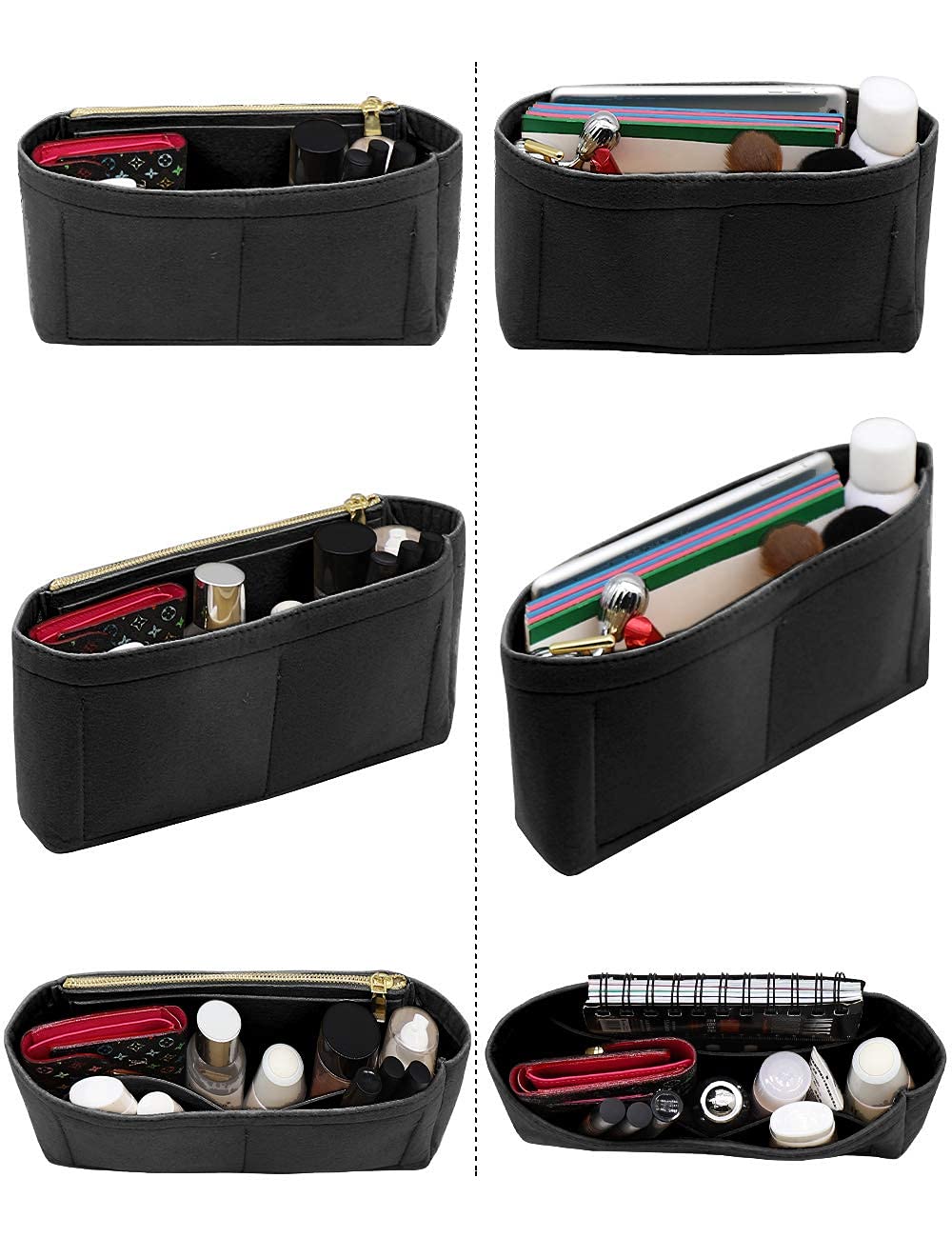 Small Handbag Shaper Insert for GG Marmont Matelasse Shoulder Bag(Pack of 2)Felt Insert Purse Organizer with Zipper- Buy 1 Get 1 Bag Free Small 8030 Black