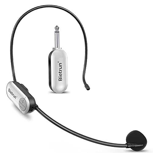 Bietrun UHF Wireless Microphone Headset, 165ft Range, Working Time 6H, 1/4''Plug, Wireless Headset Mic &Handheld Mic 2 in 1, for Karaoke Speaker, Amplifier, Mic Speakers, PA System, Teaching, Fitness