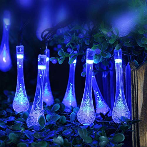 HelloCreate Raindrop String Lights with Solar Panel, Solar Powered 30LED Raindrop String Lights with 8 Lighting Modes Home Garden Party Light Decor