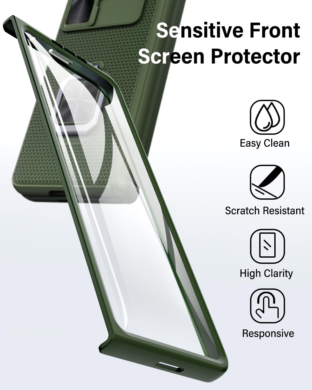 BXYJY for Samsung Galaxy Z Fold 5 Case with Belt Clip, Built-in Ring Kickstand & Front Screen Protector & Slide Camera Cover & Hinge Protection & Heavy Duty Case for Galaxy Z Fold 5 5g 2023, Green