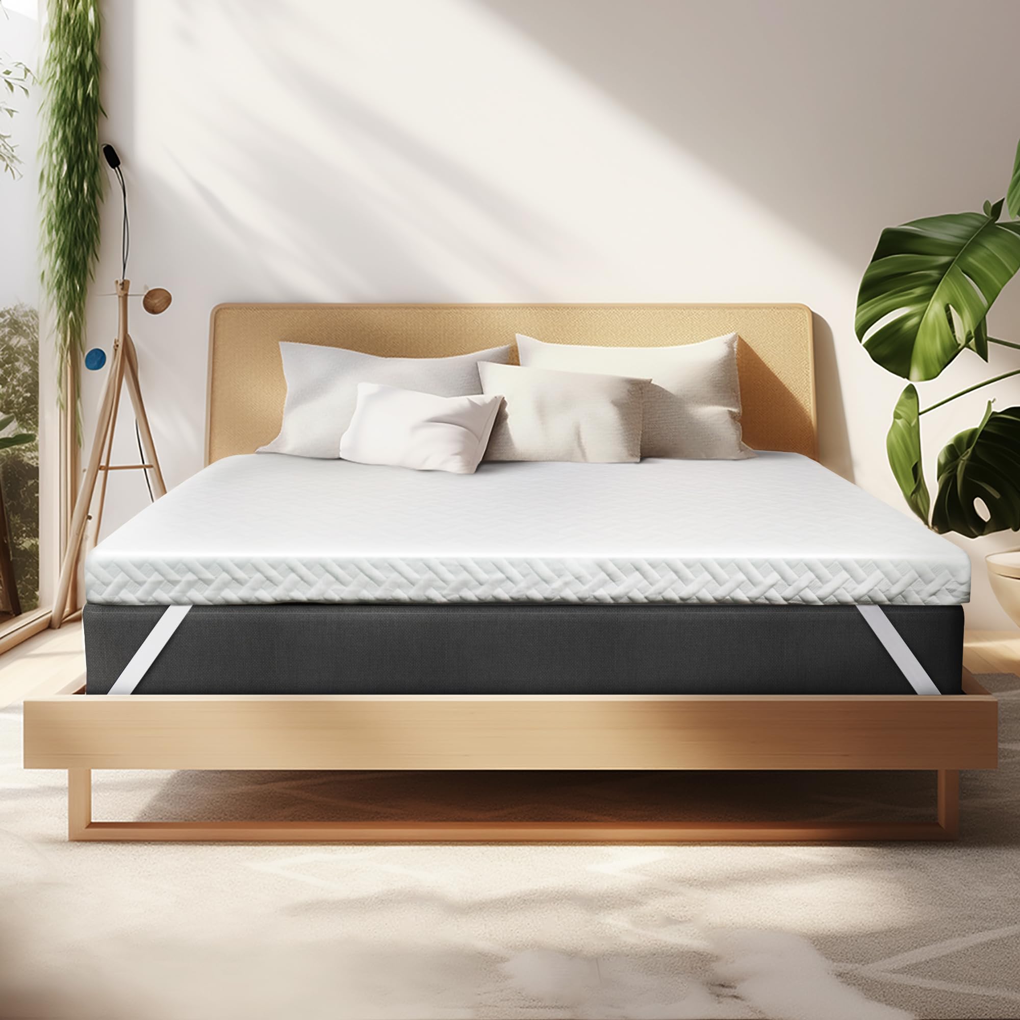 Colvay 3 Inch Gel Memory Foam Mattress Topper King Size for Back Pain, Cooling Mattress Pad Bed Topper with Removable and Washable Bamboo Cover, CertiPUR-US & Oeko-Tex Certified β White