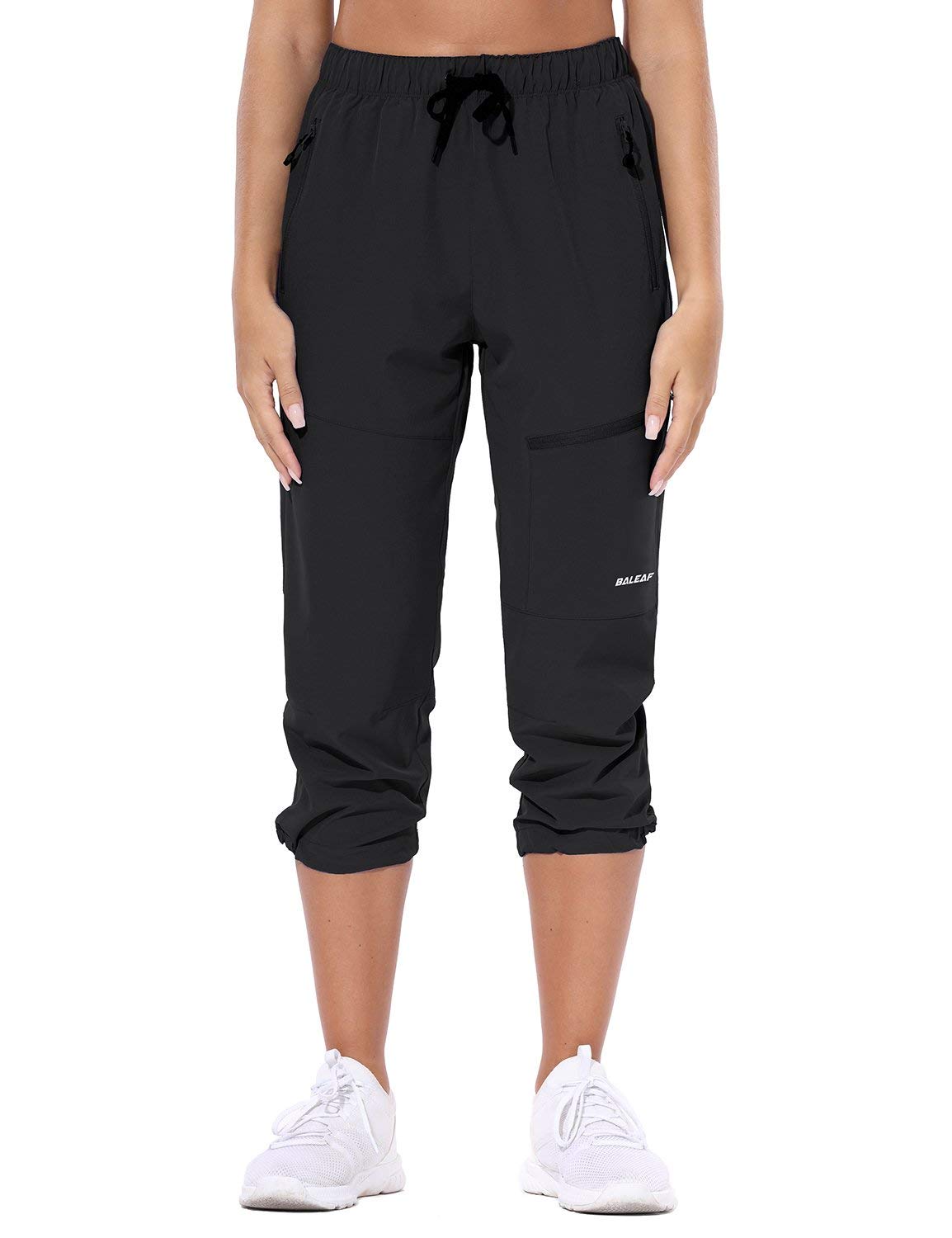 BALEAF Women's Hiking Cargo Capris Outdoor Lightweight Water Resistant Pants UPF 50 Zipper Pockets Black Size M