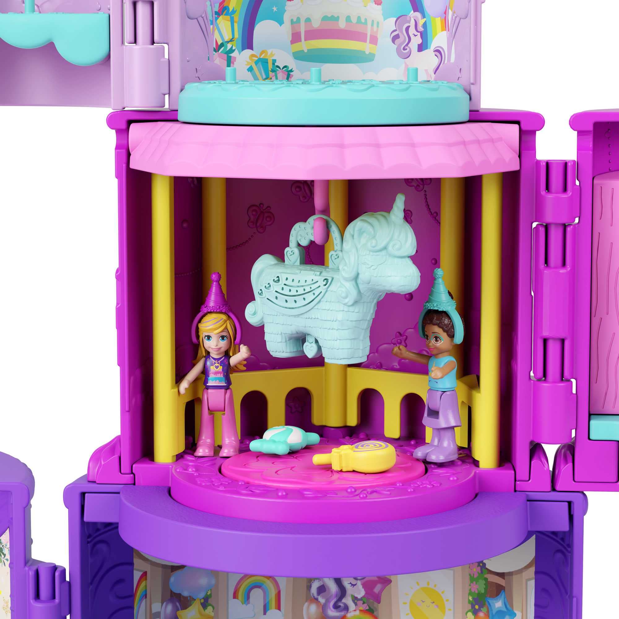 Polly Pocket 2-in-1 Unicorn Toy Playset, Spin 'N Surprise Birthday with Micro Polly & Lila Dolls, Plus 25 Accessories