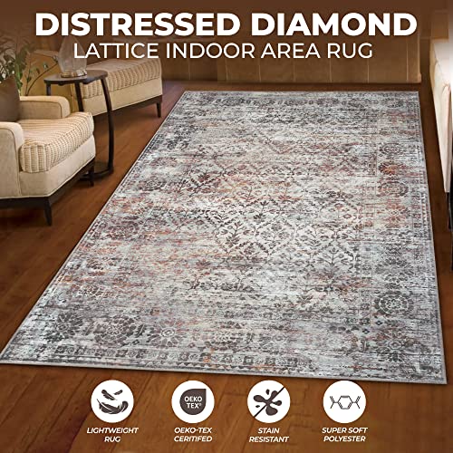 BNM Indoor Runner Rug, Non-Slip Backing for Kids or Pets, Entryway, Living Room, Kitchen, Dorm, Bedroom, Hallway, Machine Washable Rugs, Floor Cover, Diamond Lattice Home Decor, 2' 7" x 8', Cream
