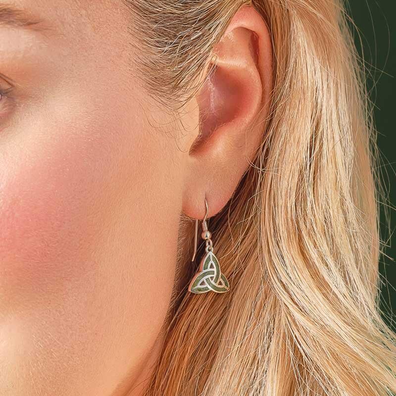 Biddy Murphy, Irish Trinity Knot Earrings for Women, 925 Sterling Silver, Connemara Marble Inlay, Elegant Celtic Jewelry Imported from Ireland's Finest Artisan Jewelers