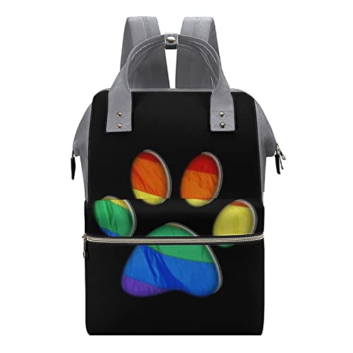 Bear Footprint with Rainbow Flag Diaper Bag Backpack Large Capacity Mommy Bags Multifunction Nappy Bag Travel Back Pack Gray-Style