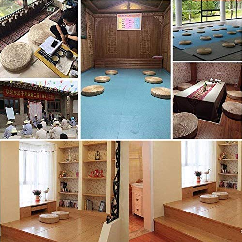 HUAWEL Meditation Cushion, 15.7inch / 40cm Dia Straw Floor Seat Cushion for Deep Thought Leisure Round Shape Soft Pouf Light Yellow Knitted Tatami Cushion