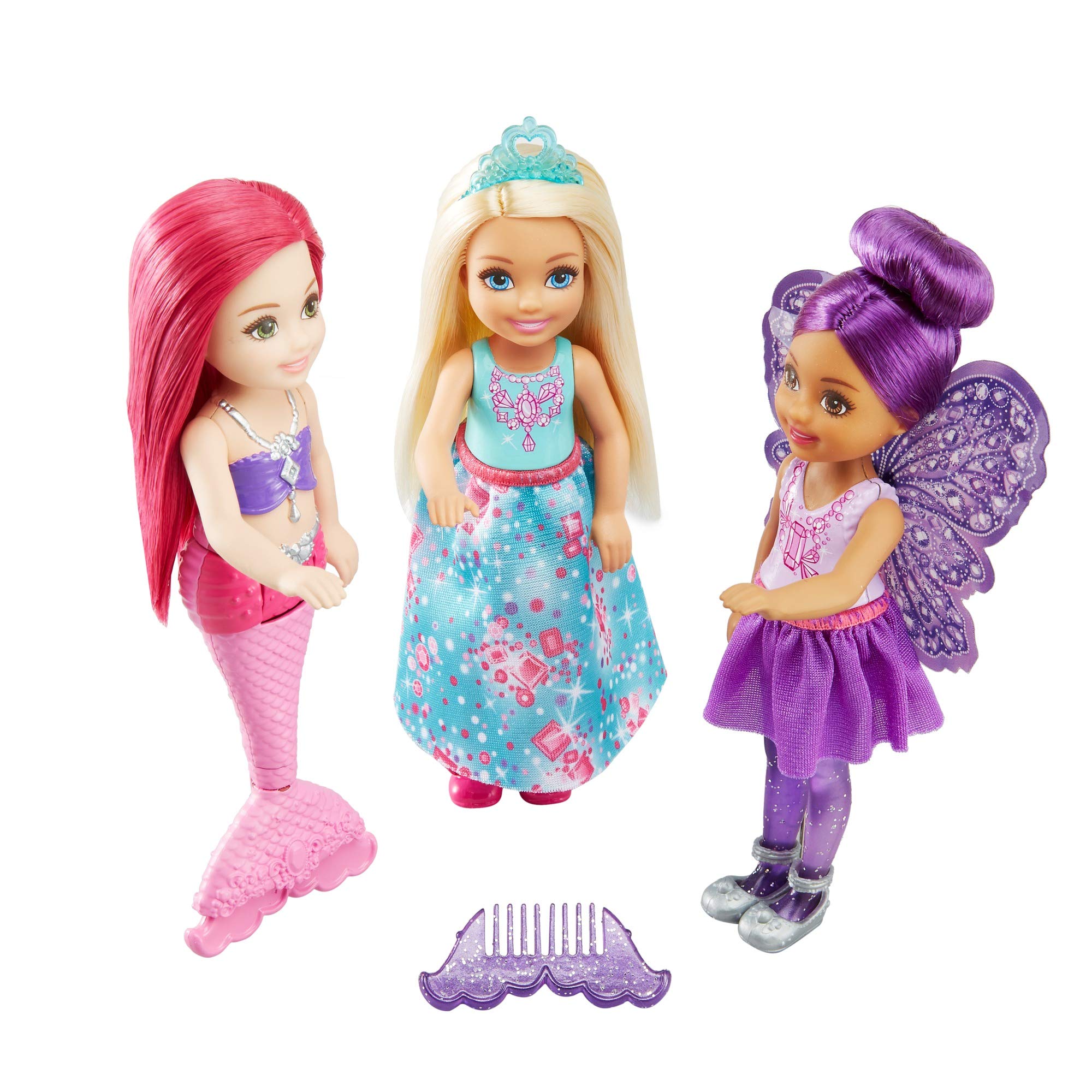 Barbie Mattel Dreamtopia-Pack of 3 Chelsea Mermaid, Fairy and Princess Dolls, Multicolor FPL86
