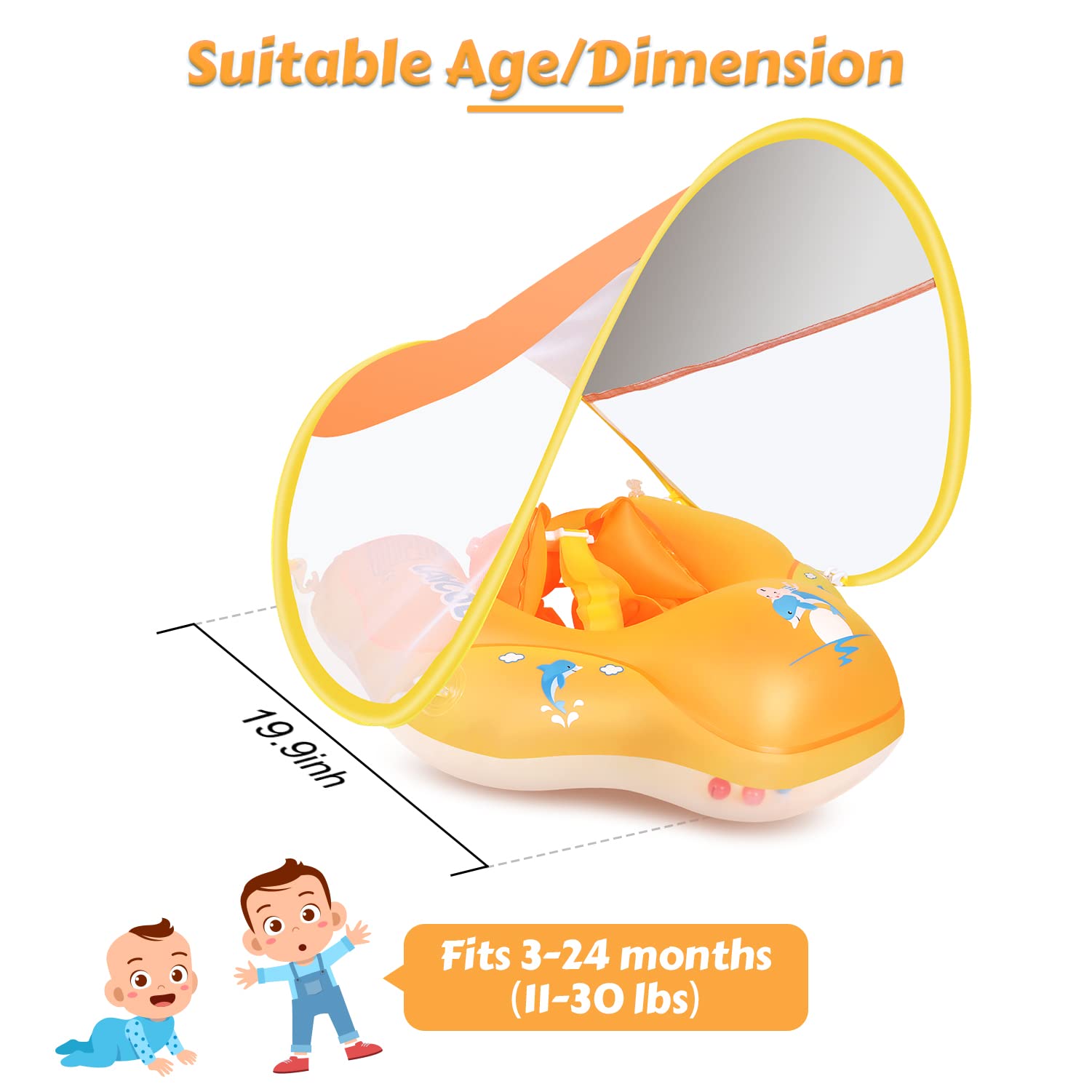 LAYCOL Baby Swimming Float with UPF50+ Sun Canopy Baby Floats for Pool No Flip Overbaby Pool for Baby Age of 3-36 Months