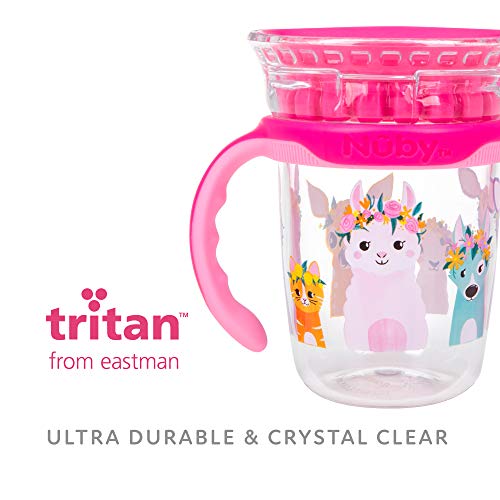Nuby 360 Edge 2 Stage Drinking Rim Cup with Removable Handles & hygienic Cover: 8 Oz/ 240 Ml, 12M+, Flower Crowns, Pink (80819)