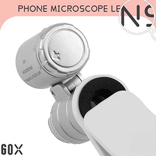 KINGMAS 60X Clip-On Microscope Magnifier Lens with LED Lights Jeweler Loupe for iPhone, Samsung and More Mobile Phones (Universal)