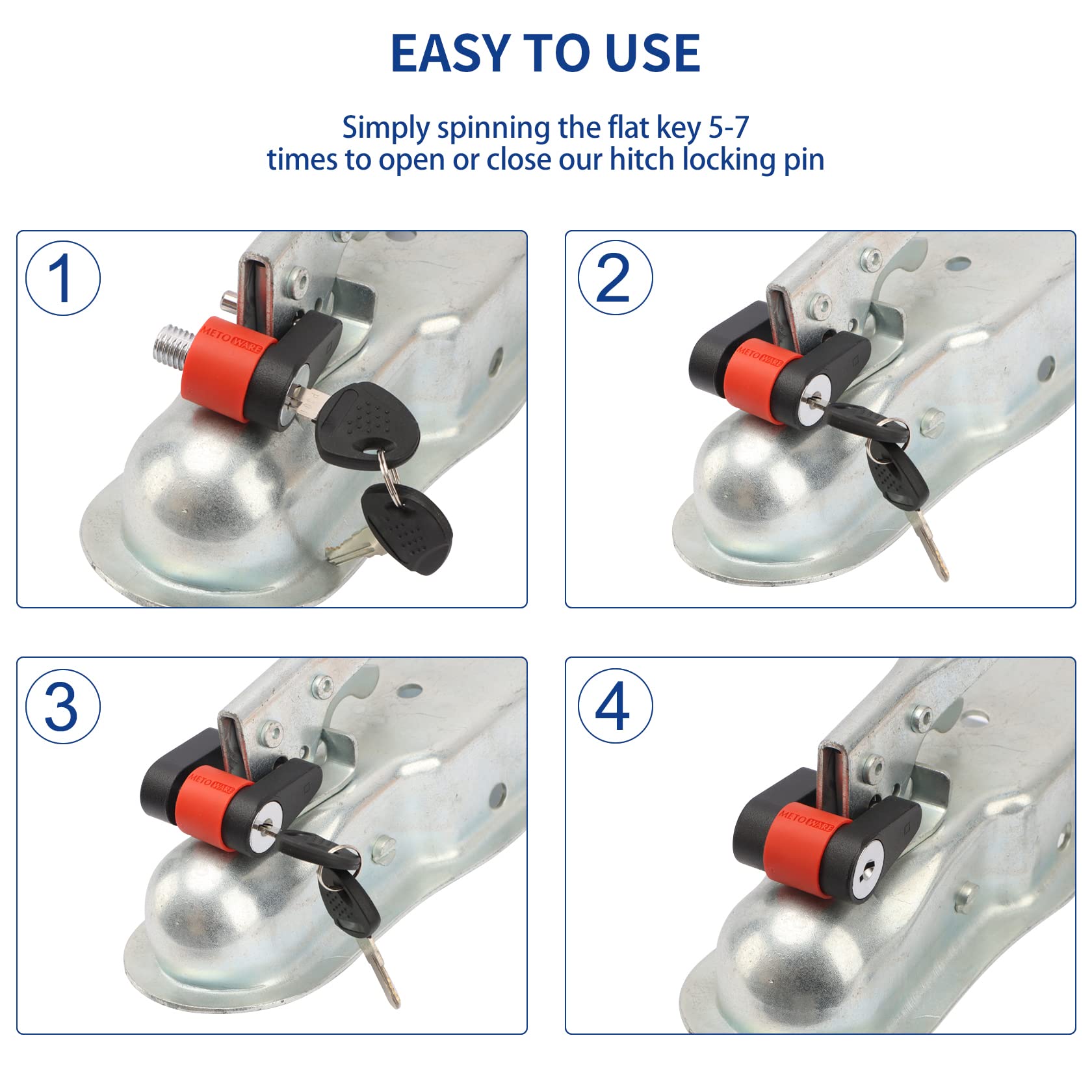 Keyed Alike Trailer Receiver Lock& Coupler Lock Kit, 1/2" and 5/8" Dia Dual Bent Pin Hitch Lock, 1/4β Dia 3/4β Inch Span Coupler Lock,Universal Tow Ball Lock Fits 1-7/8",2' 2-5/16" Coupler Yellow