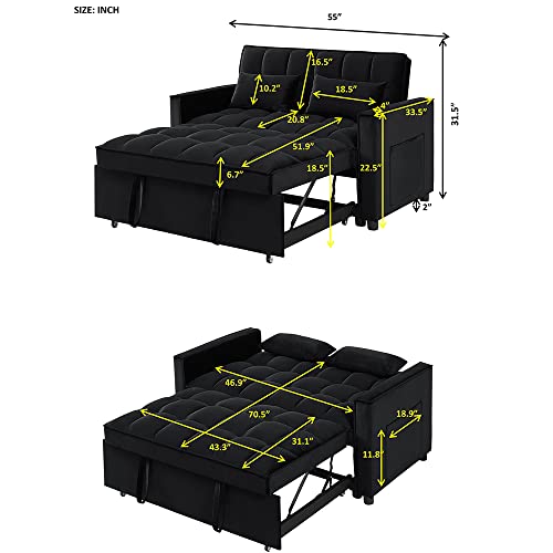 HABITRIO Modern 55.2" Small Pull Out Sleep Sofa Bed 2 Seater Loveseats Sofa Couch with Adjsutable Backrest and Lumbar Pillows for Apartment Office Living Room