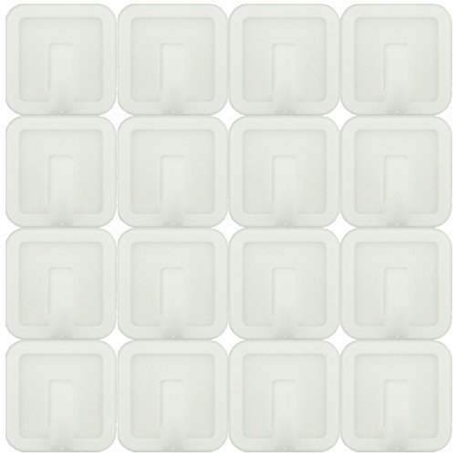 Wideskall® 16 Pcs White Self Adhesive Plastic Square Hook Small Wall Mount Hanger for Bathroom Towel and Robe