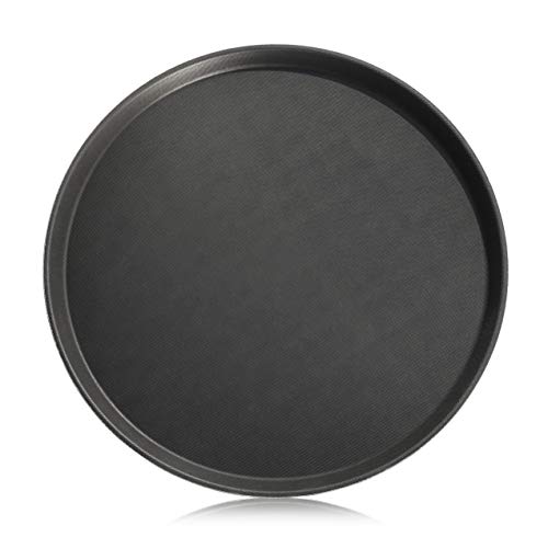 New Star Foodservice 25330 Restaurant Grade Non-Slip Tray, Plastic, Rubber Lined, Round (18-Inch, Black)
