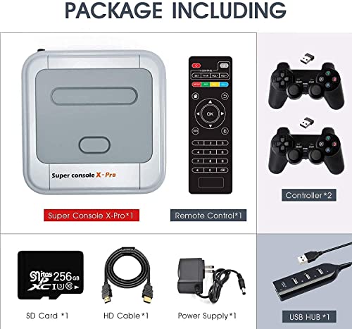 Kinhank Super Console X Pro,117,000+ Classic Games Retro Video Game Console,Gaming Systems for 4K TV HD/AV Output,Dual Wireless 2.4G Controllers,Up to 5 Players,Gift for Men(256G)