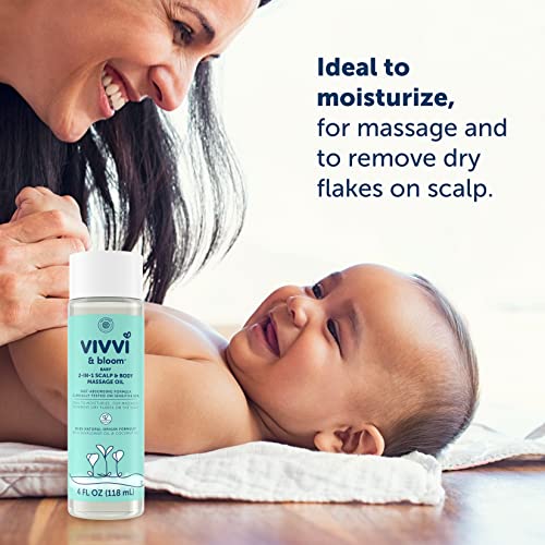 VIVVI & BLOOM Gentle 2-in-1 Baby Scalp & Body Massage Oil, Fast Absorbing Formula Ideal to Moisturize, for Massage to Remove Dry Flakes on Scalp, Hypoallergenic, 4 fl. Oz