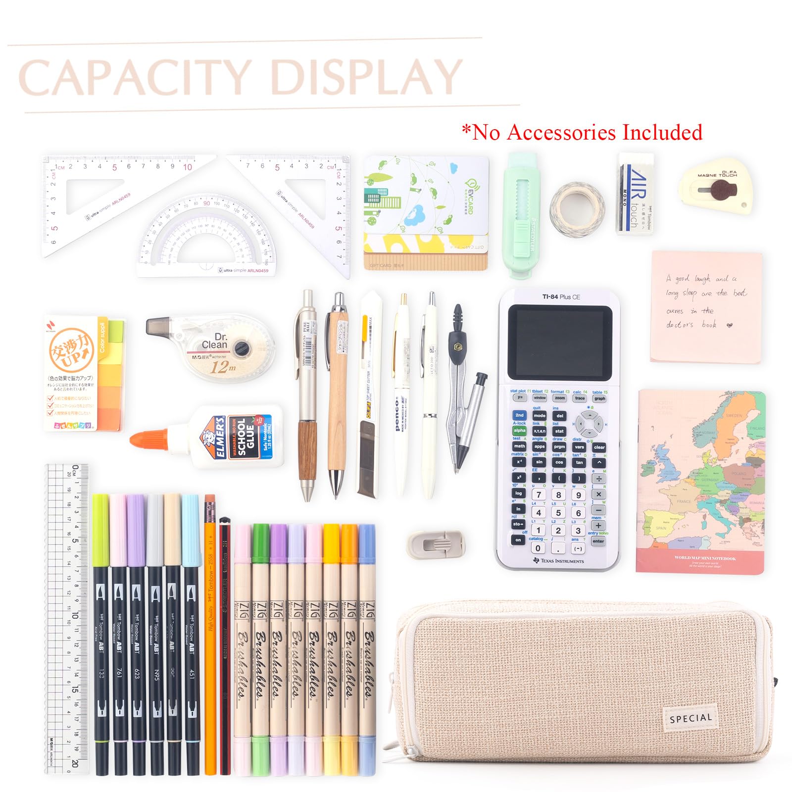 CICIMELON 3 Compartment Pencil Case Bag Big Storage Pencil Pouch Pen Case for School Girls Boys, Beige