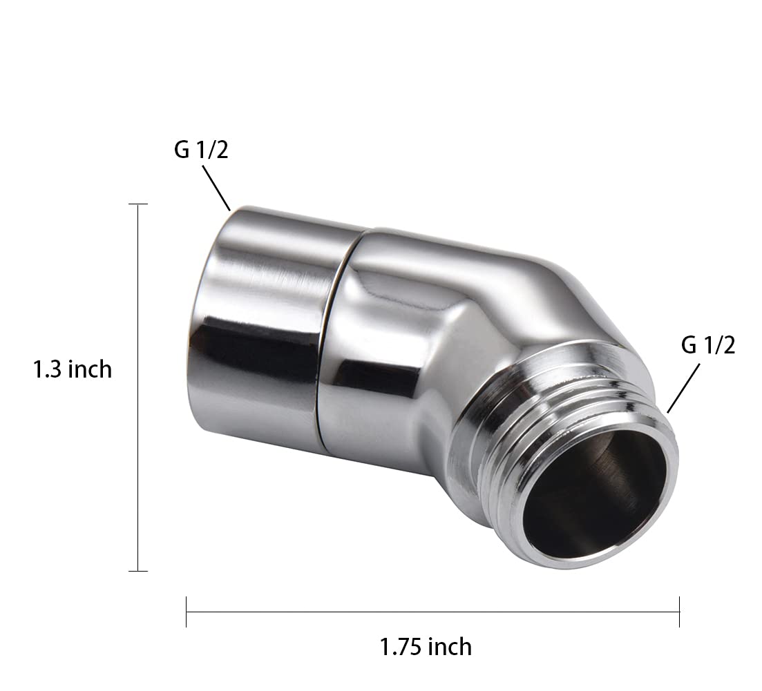 Carvedexquisitely Modern Copper Showerhead Elbow Adapter, 135 Degree Chrome, G1/2" Female and Male