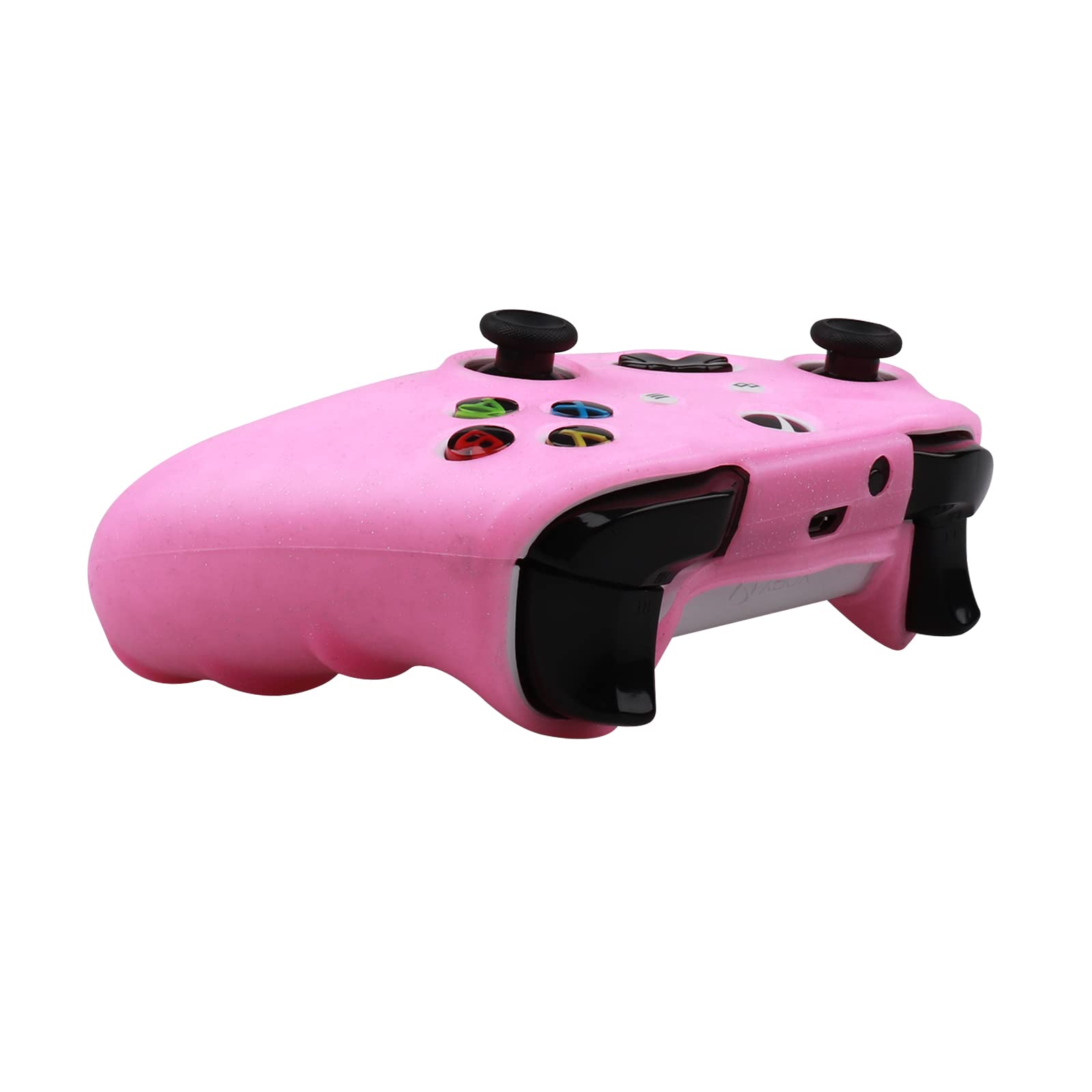 RALAN Glitter Controller Skin for Xbox One, Anti-Slip Silicone Controller Cover Protector Compatible for Xbox 1 Wireless/Wired Gamepad Joystick with 4 Thumb Grips Caps and Black Pro Thumb Grip x 8