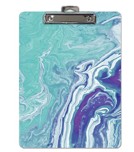 Fashion Clipboard, Abstract Art Design, Standard A4 Letter Size, 12.5" x 9", Wooden Clipboard, Low Profile Clip with Retractable Hanging Tab, Decorative Clipboard, by Better Office Products (Aqua)