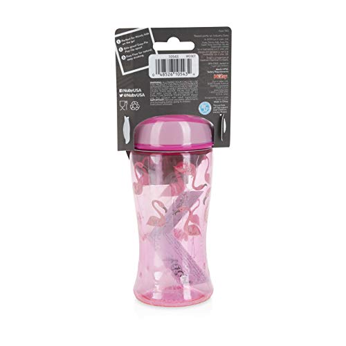 Nuby Thirsty Kids Tritanfree Flow Pop Up Super Slurp Water Bottle, Flamingo, 1 Pack, 12 Oz