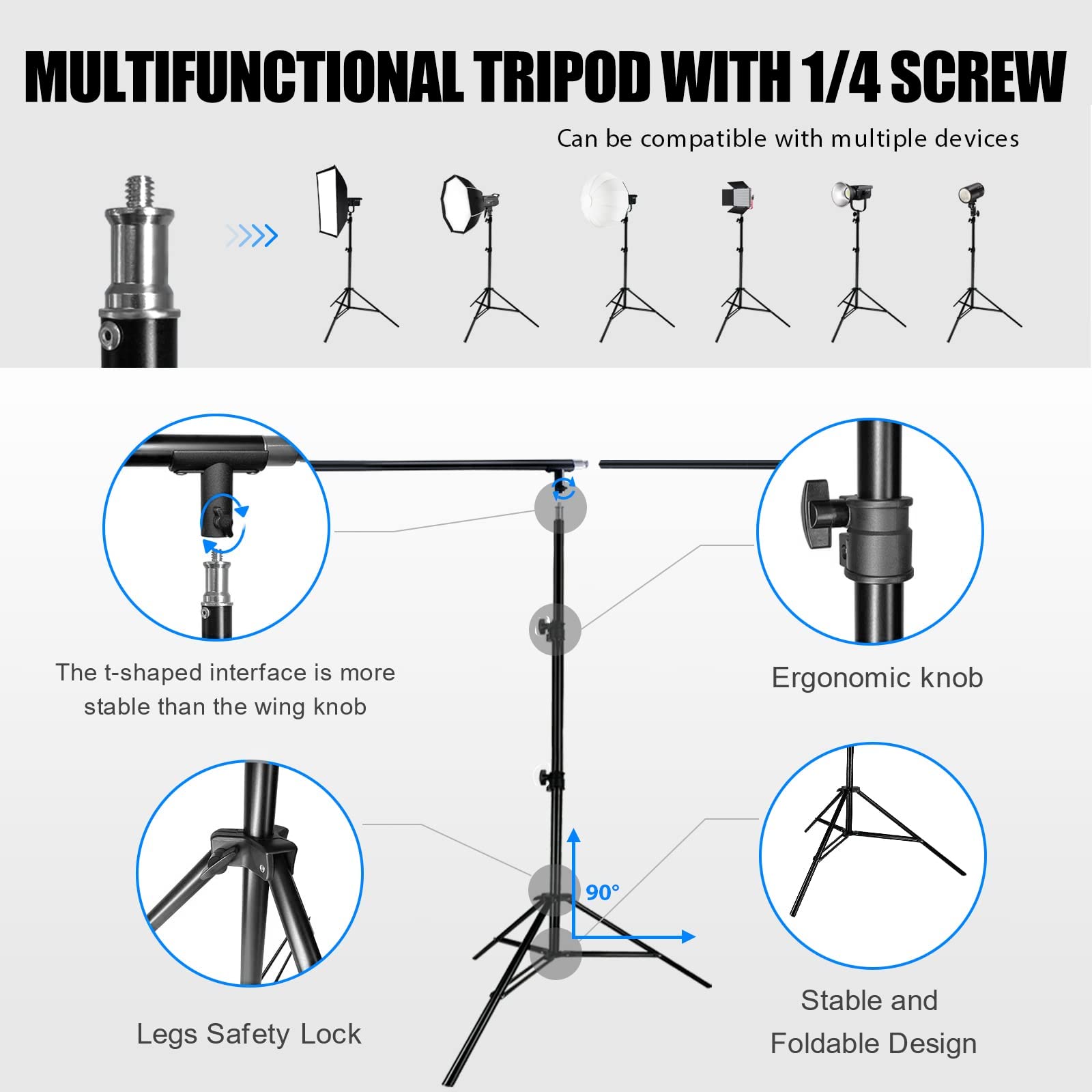 Backdrop Stand, iFongsh Adjustable Backdrop Stand 6.6x10ft, 2 T-Shape Stand with 6 Spring Clamps, 2 Sandbags, and Carrying Bag, Photo Backdrop Stand for Parties, Wedding, Ad, Christmas Decoration