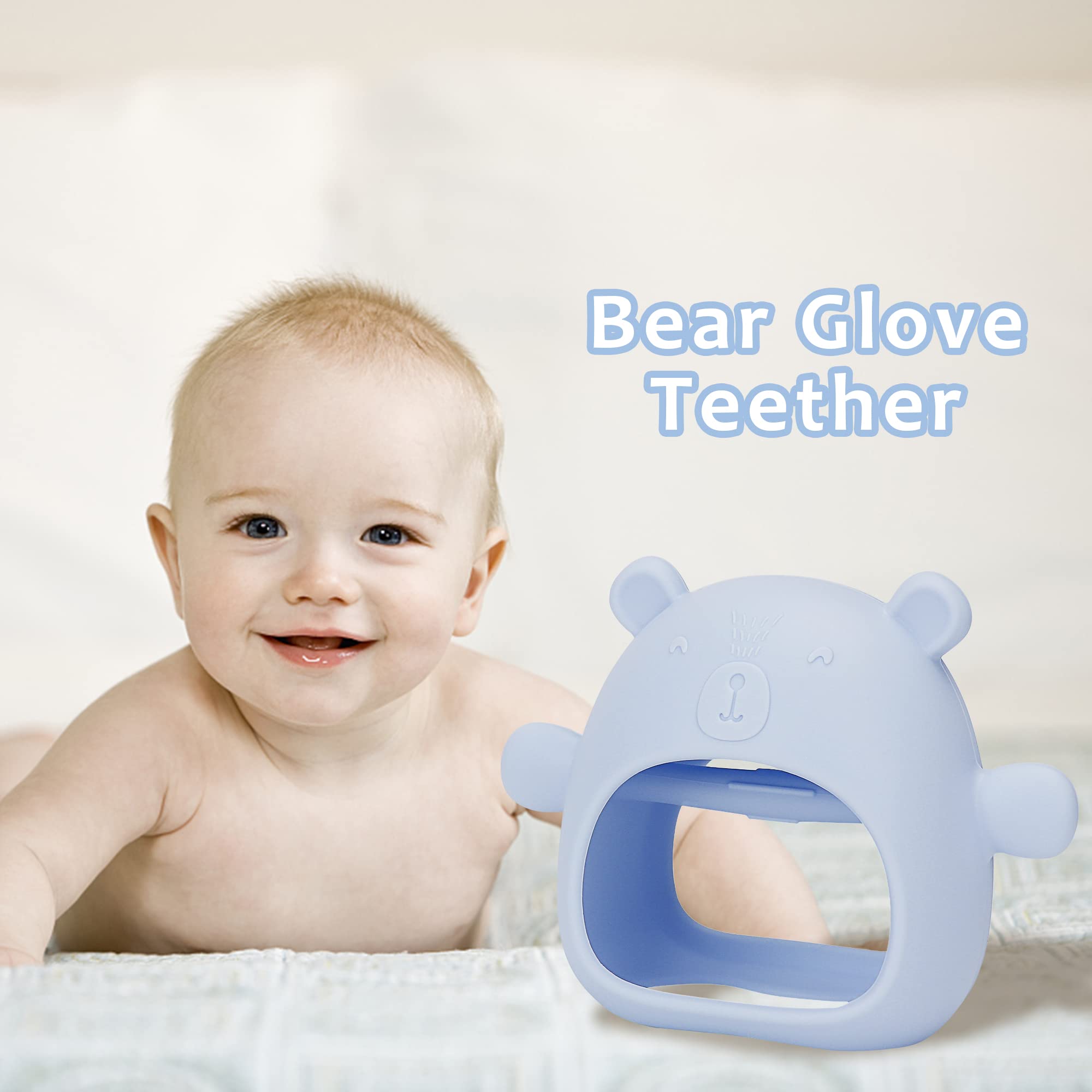 Bear Never Drop Silicone Teething Toys for Babies 3M+ 6-12 Months Baby Teething Toys for Sucking Needs Teethers Toys for Babies (Blue)