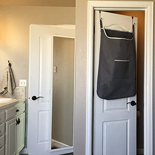 The Fine Living Co. X-Large Hanging Laundry Hamper with Over Door Hooks & Adhesive, Durable Space Saving Laundry Bag with Zipper and Wide Open Top, Hanging Dorm Laundry Hamper 20"x3.38"x30" (Grey-XL)