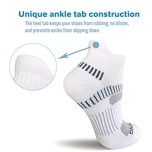 BERING Women's Performance Athletic Ankle Running Socks, Size 6-9, White, 6 Pairs