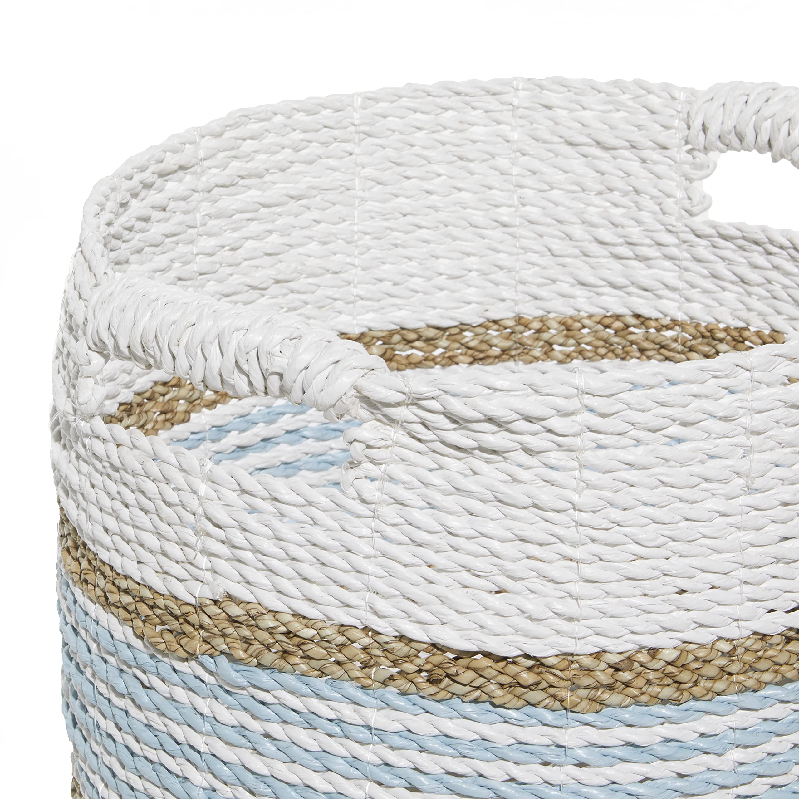 Deco 79 Wood Cylinder Storage Basket with Handles, Set of 3 16", 14", 13"H, White