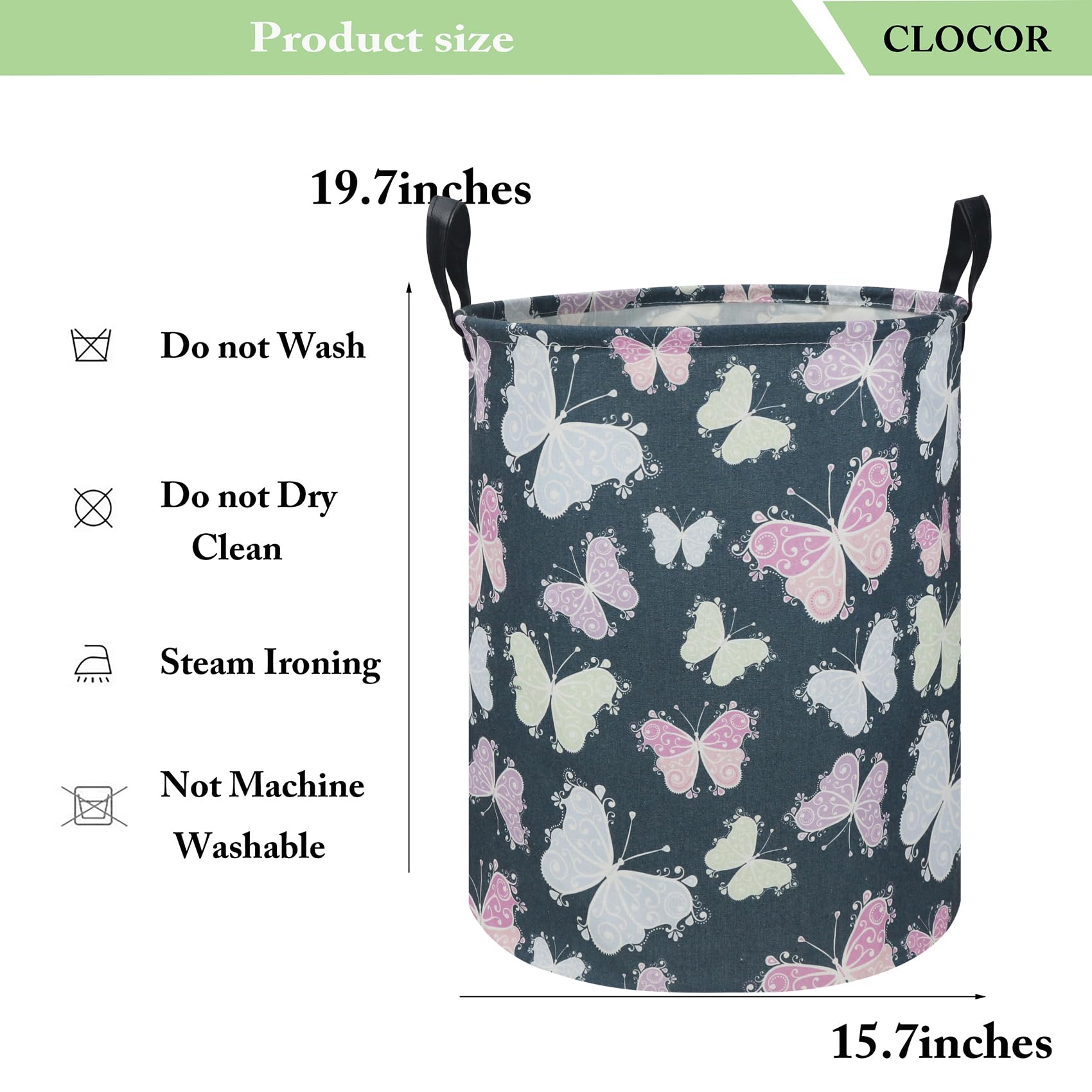 CLOCOR Butterfly Laundry Basket,Waterproof Baby Girls Nursery Hamper, Girls' Room Decor,Kids Toys Storage Bin,Gift Basket(Dream Butterfly