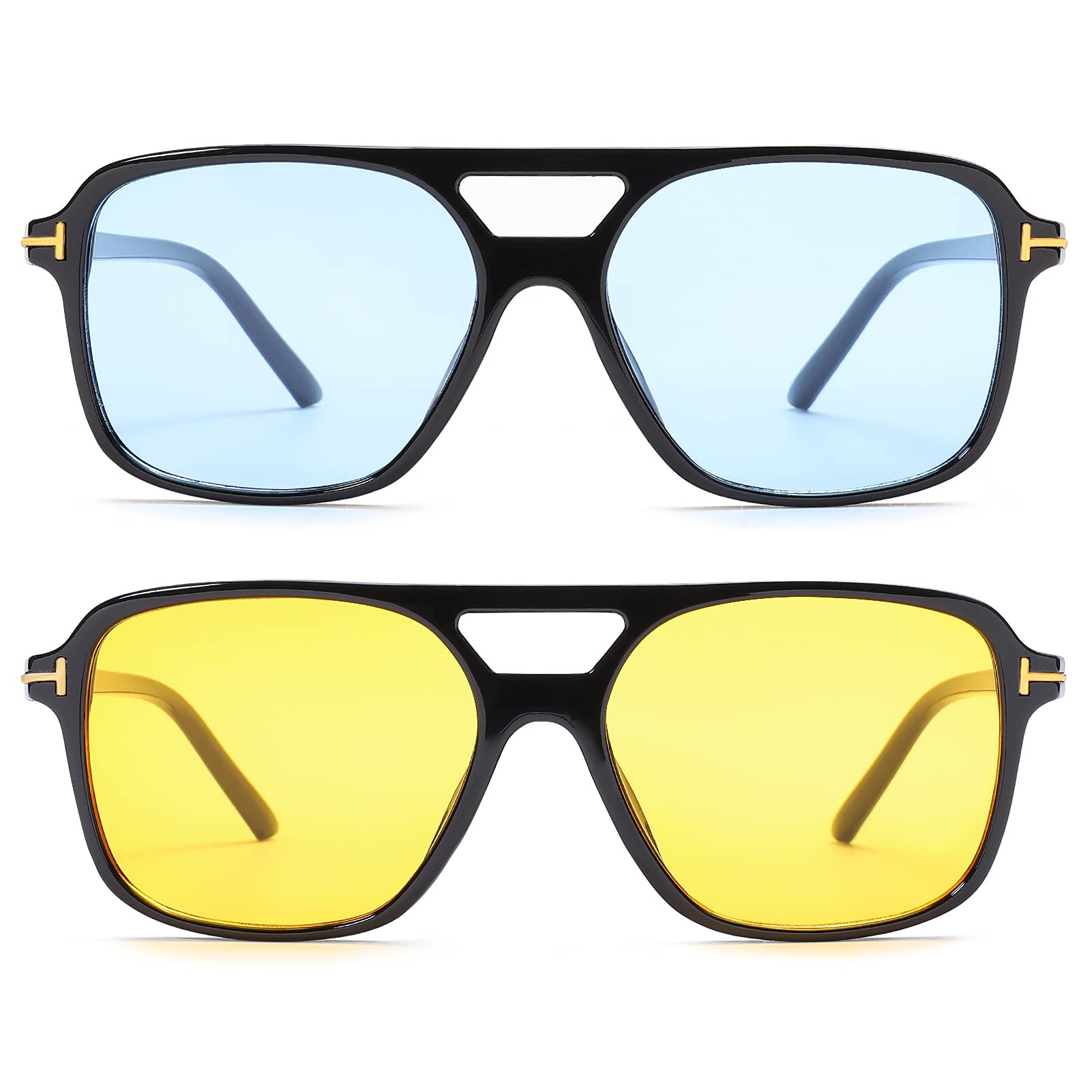 Bouryo Retro Sunglasses Aviator Eyeglasses Classic Vintage Square Frame 70s for Women Men,UV Protection
