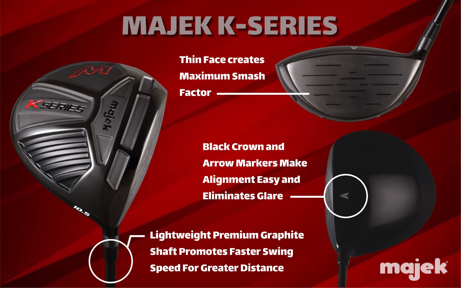 Big & Tall Men's (+1" Longer than Standard Length) Majek High Launch Golf K Series 460cc 10.5° Driver Right Handed Premium Ultra Forgiving Regular Flex Graphite Shaft Tour Velvet Grip