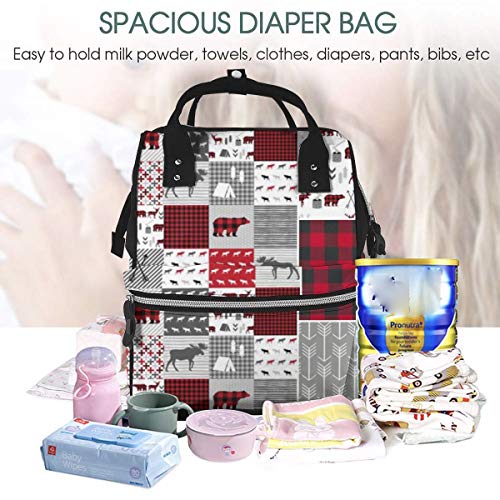 Bear Wood land Moose Plaid Waterproof Diaper Backpack,compartment With Two Pockets And Eight Storage,Stylish And Durable Baby Nursing Bags For Parents