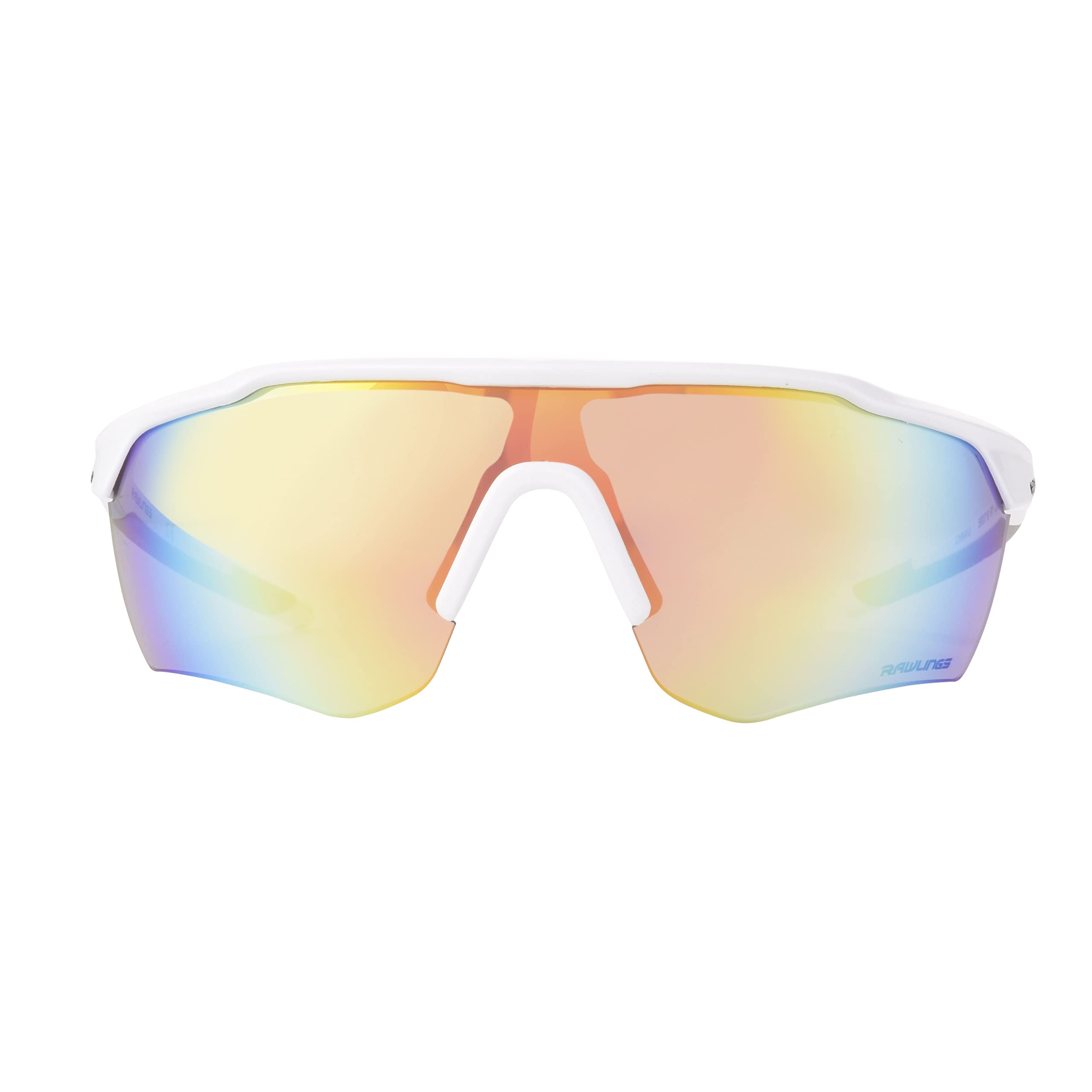 Rawlings Pitch Perfect Shield Youth Baseball Sunglasses, Matte White/Orange Mirror, 65mm