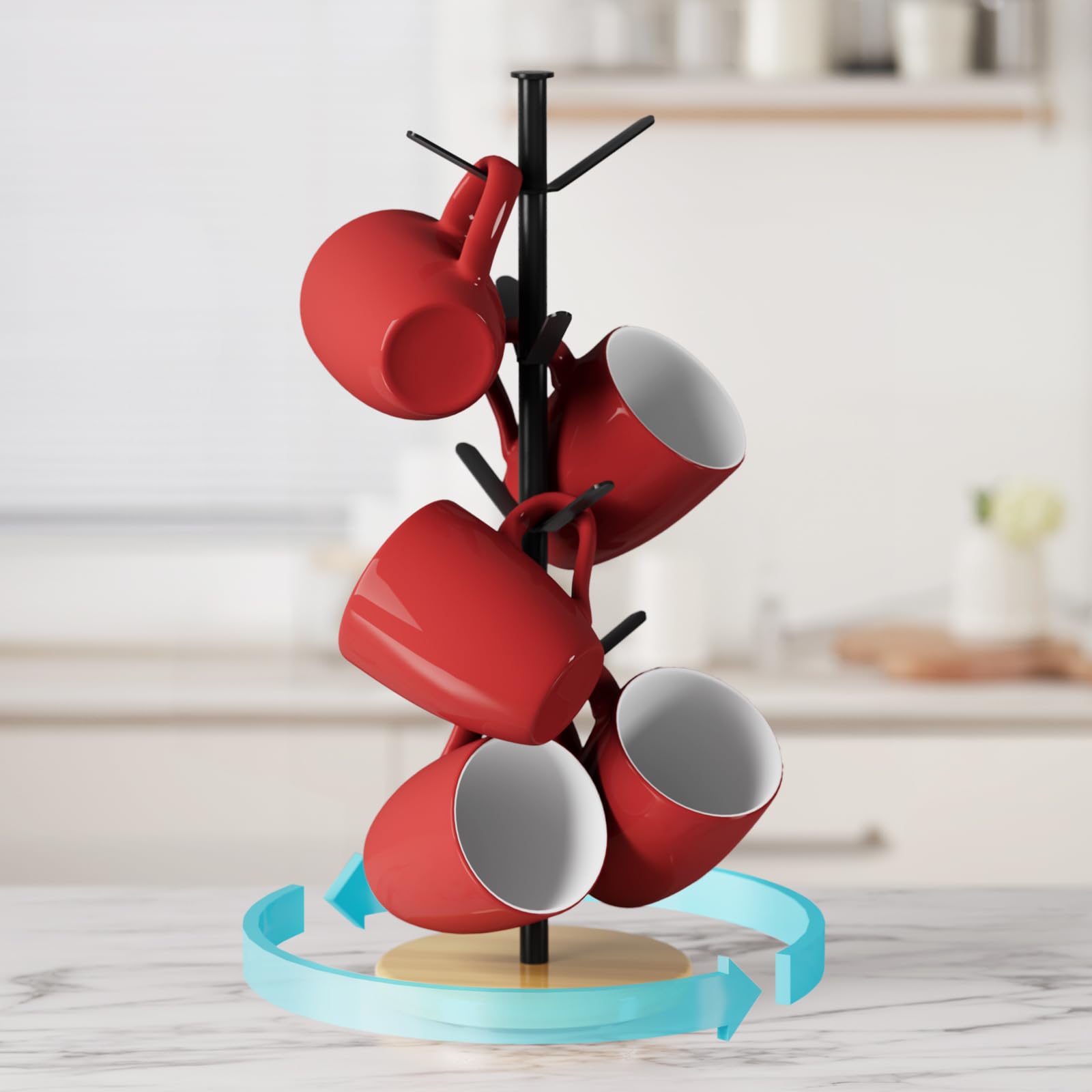 Coffee Mug Holder Tree, Upgraded 360° Rotated 8 Hooks Coffee Cup Holder for Counter，Coffee Mug Organizer Station, Mug Stand Coffee Bar Accessories (Black)