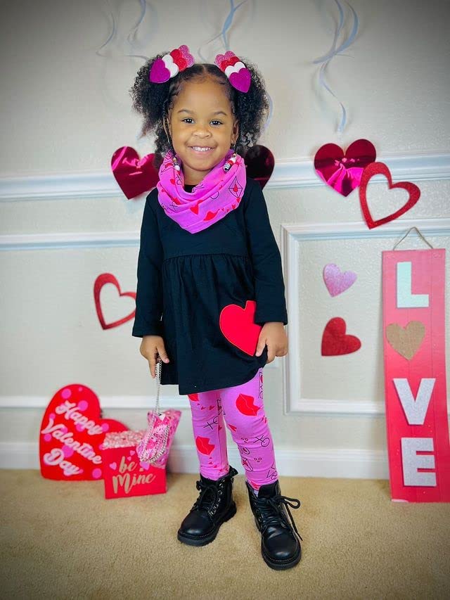 Unique Baby Girls Valentines Day Love Letters Toddler Outfit Legging Set (5 Years, Black)