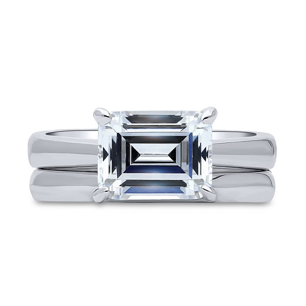 BERRICLE Sterling Silver East-West Wedding Engagement Rings Cubic Zirconia CZ Solitaire Ring Set for Women, Rhodium Plated Size 6