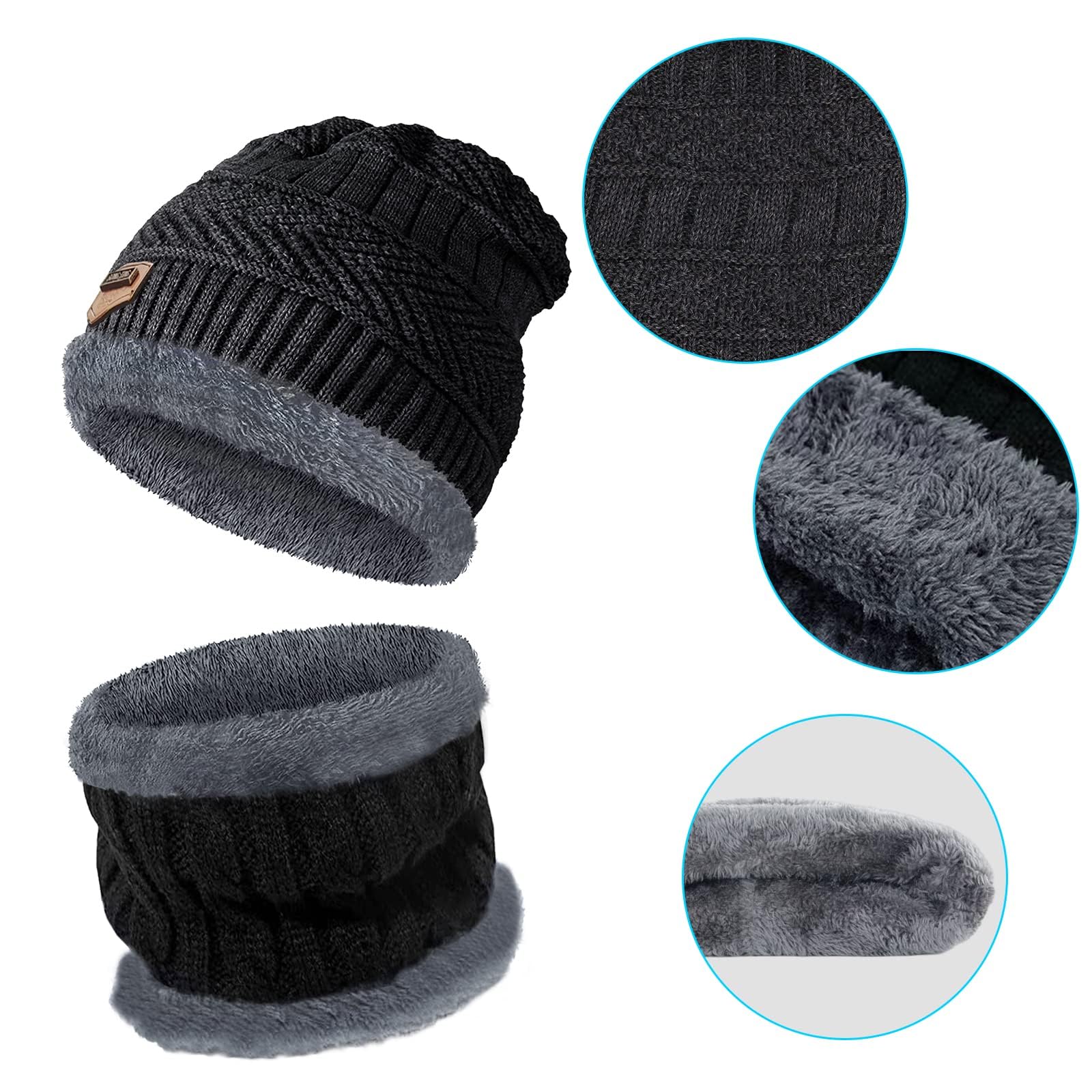 Beanie Hats for Men Winter Hats Black Beanie Knit Hat Mens Hat Scarf Set Warm Hats for Men Christmas Gift