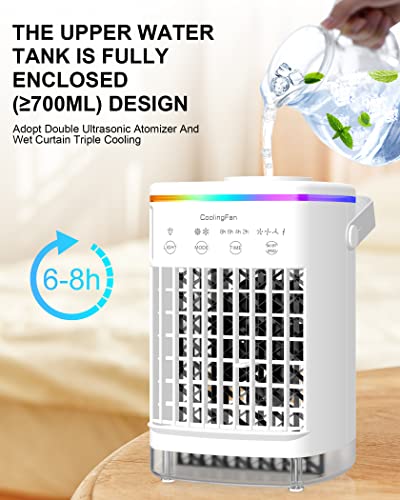 Portable Air Fan, Evaporative Air Cooler with 7 Color Light, Fans that Blow Cold Air, Personal Air Conditioner Fan for Room Office Table