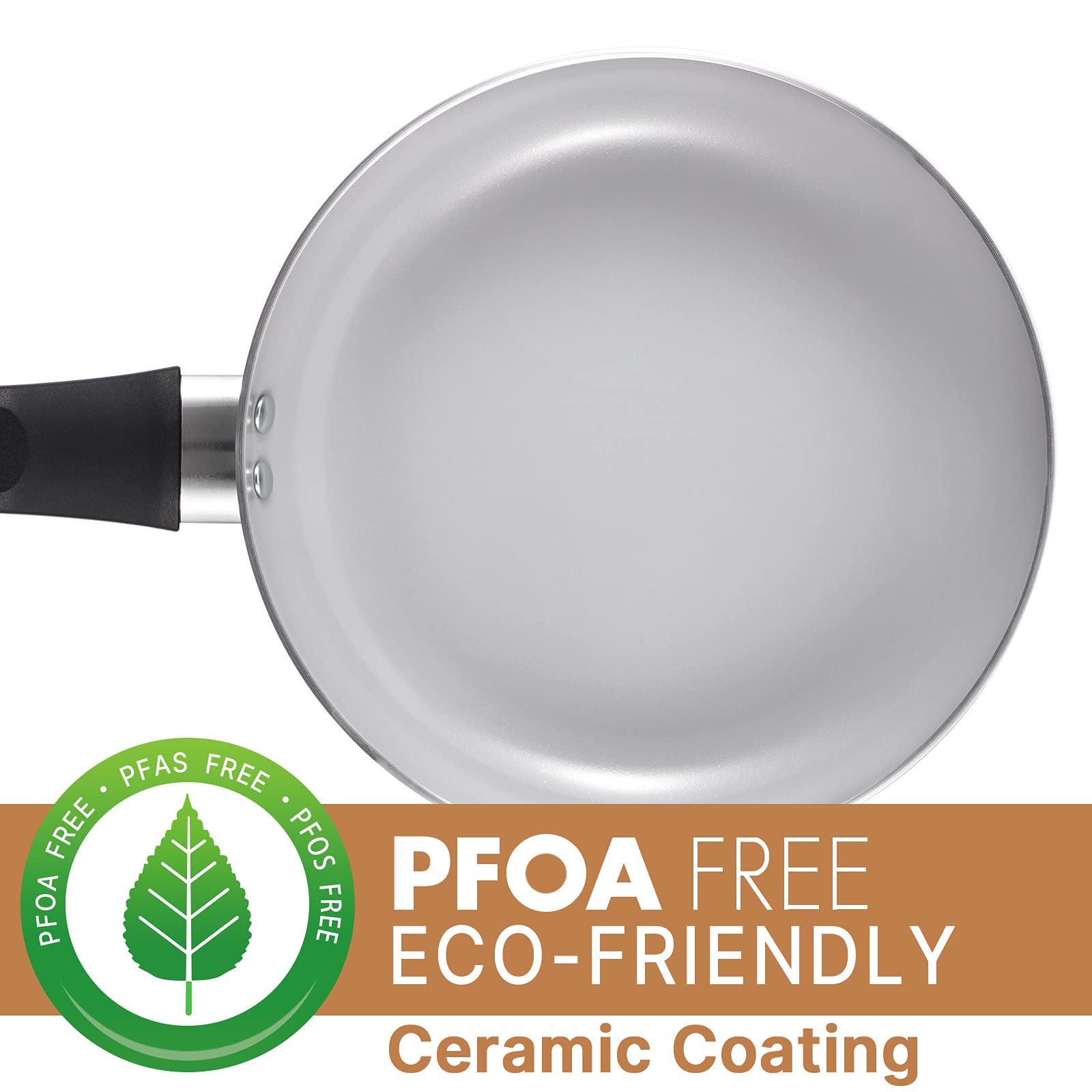 EPPMO Healthy Ceramic Skillet With Stay Cool Bakelite Handle, Small Open Fry Pan Without Lid, Brown, 8 Inch