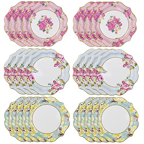 Talking Tables Pretty Vintage Floral Paper Plates Afternoon Tea Mothers Days Table Party Decorations for Birthday Baby Shower, Wedding and Anniversary, Pastel Pink, 8.5" Pack of 24