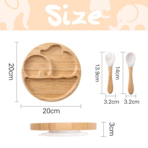 Mamimami Home Baby Bamboo Suction Plates Set with Spoons & Fork, Baby Food Dishes Feeding Set for Led Weaning Plate, Baby Utensils Set, BPA Free